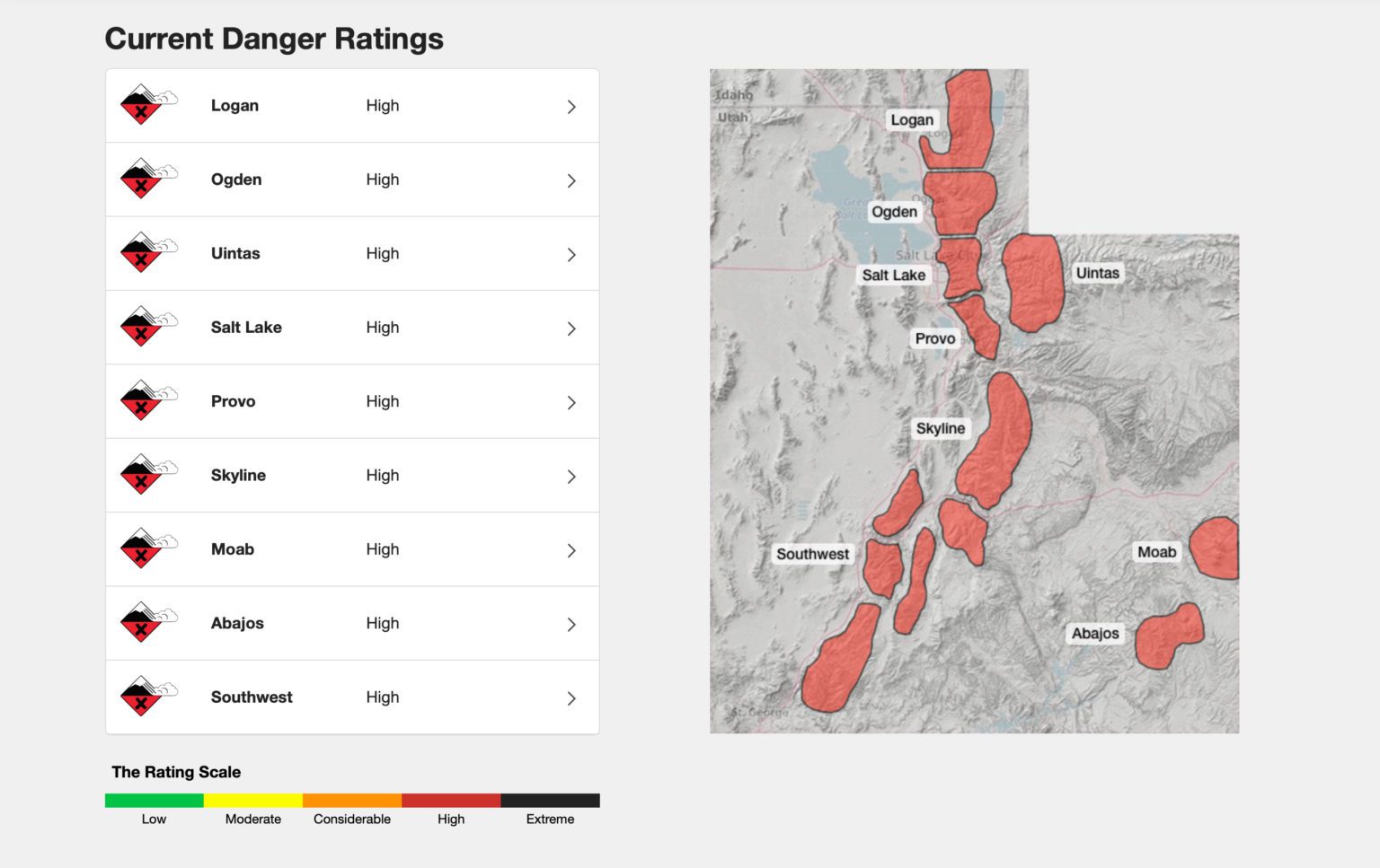 High Avalanche danger rating across the state, with large, destructive ...